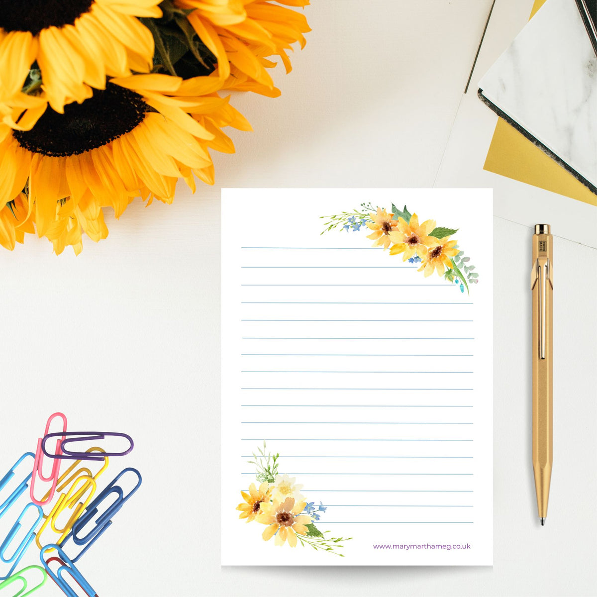 Sunflower Joy Notepad | marymarthameg.co.uk – Mary, Martha & Meg